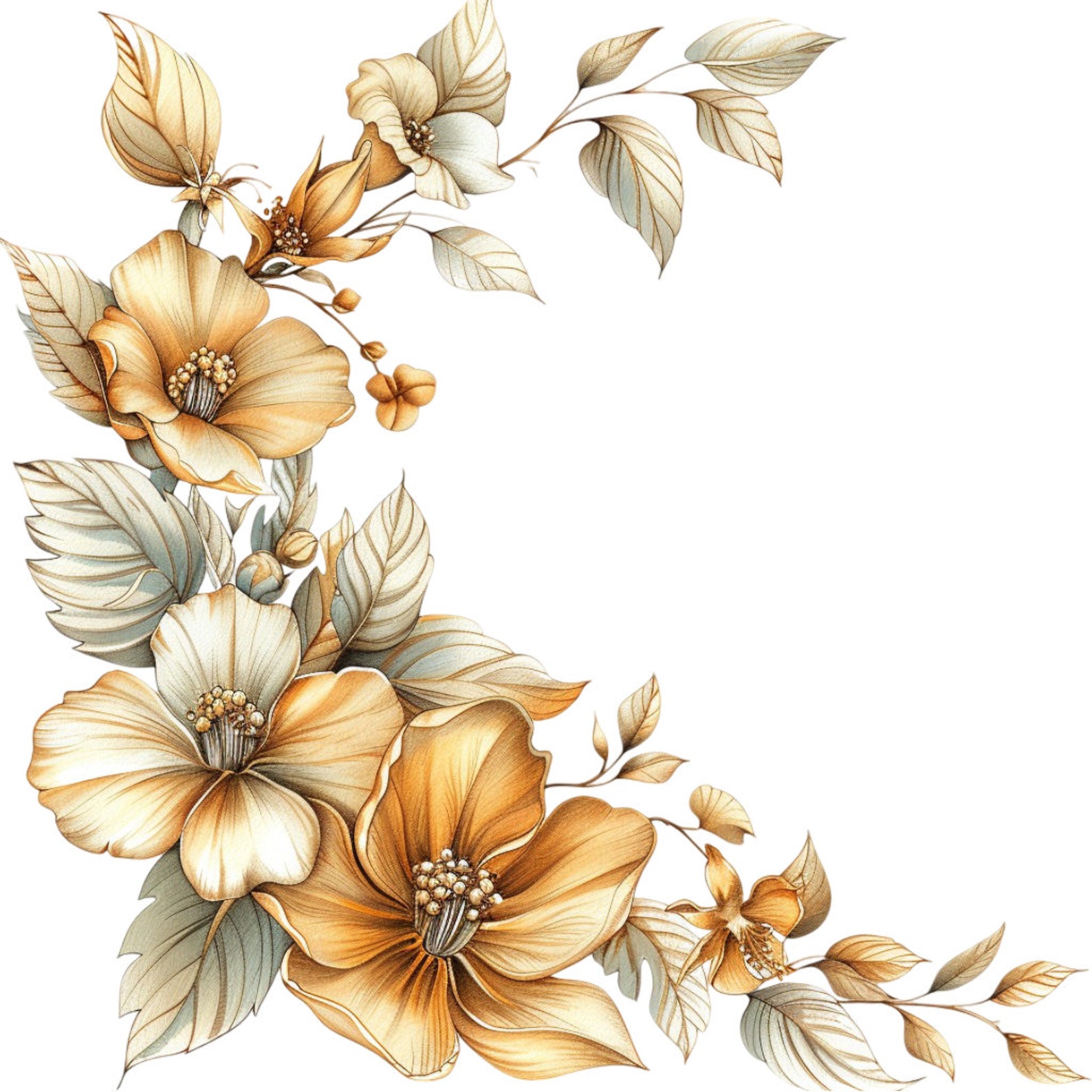 Golden Flower Corner Frame Clipart Bundle, 16 High-quality JPG, Craft ...