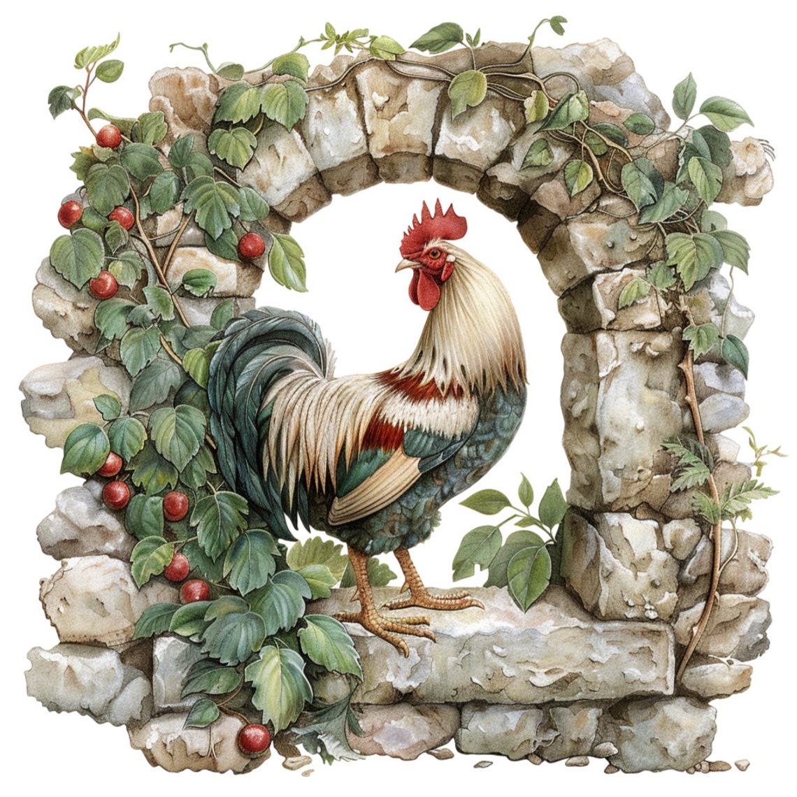 16 Chicken Rooster Under Stone Arch Clipart Bundle, High-quality JPG ...