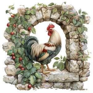 16 Chicken Rooster Under Stone Arch Clipart Bundle, High-quality JPG ...