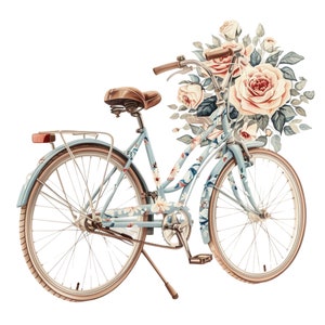 Vintage Bicycle With Flowers Clipart Bundle, 16 High-quality JPG, Craft ...