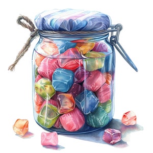 12 Hard Candy in a Glass Jarclipart Bundle, 12 High-quality JPG, Craft ...