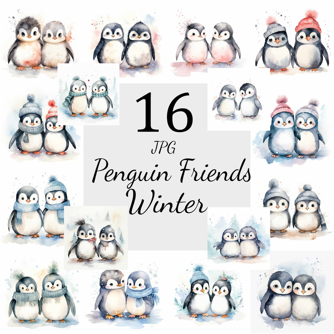 16 Winter Penguin Friends Clipart Bundle, 16 High-quality JPG, Nursery ...