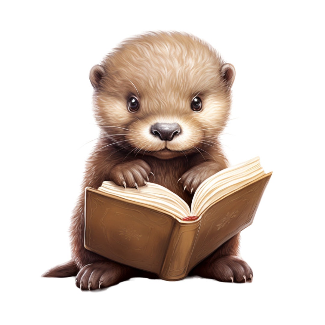 Baby Otter Reading Clipart Bundle, High-quality JPG, Craft Art, Card ...