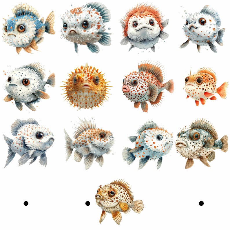 Beautiful Puffer Fish Clipart Bundle 12 High-quality JPG, Craft Art ...