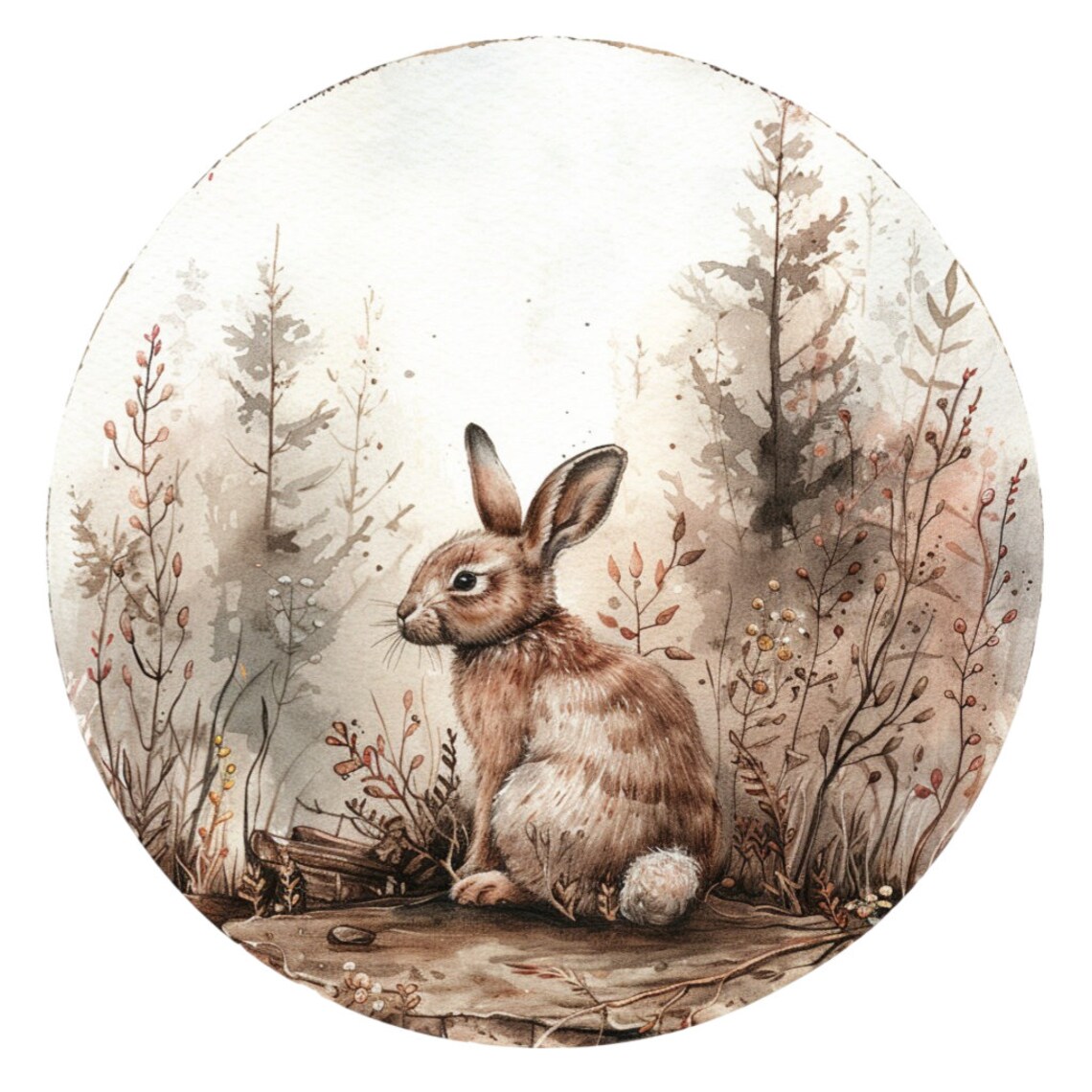 16 Round Hare Rabbit in Woods Bunny Clipart Bundle, 16 High-quality JPG ...