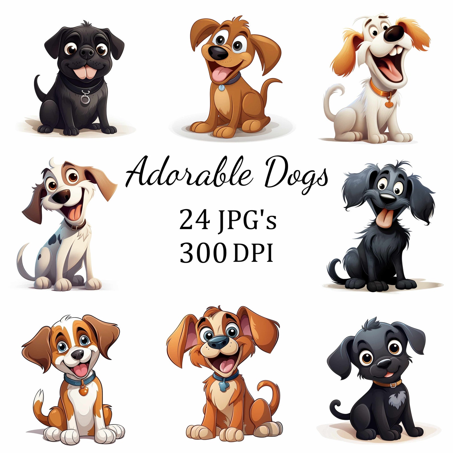 24 Cute Dogs Clipart Bundle, JPG, Card Making, Clip Art, Digital Paper ...