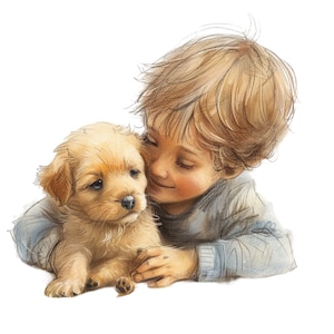 15 Boy With Puppy Dog Clipart Bundle, 15 High-quality JPG, Craft Art ...