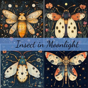 15 Insect in Moon Light Night Clipart Bundle, 15 High-quality JPG, Card ...