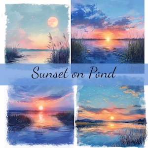 Sunset on a Pond Lake Clipart Bundle, 15 High-quality JPG, Craft Art ...