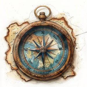 Compass and Map Clipart Bundle, 15 High-quality JPG, Craft Art, Card ...