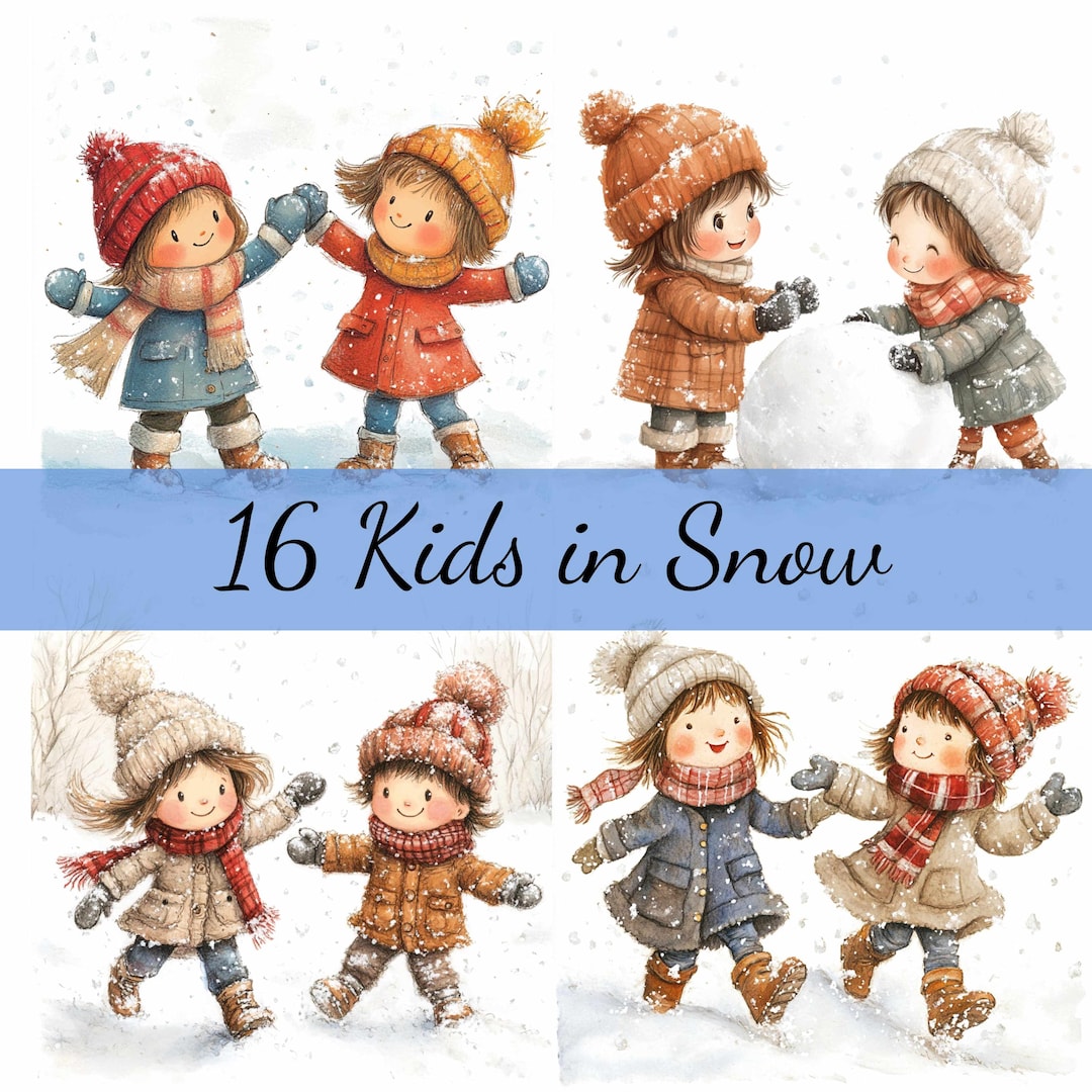 16 Kids Playing in Snow Clipart Bundle, High-quality JPG, Craft Art ...