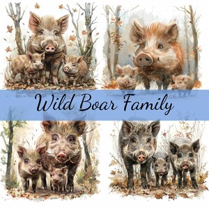 Wild Boar Family in Woods Clipart Bundle, 16 High-quality JPG, Craft ...