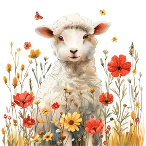 Sheep in Flowers Clipart Bundle, 15 High-quality JPG, Craft Art, Card ...