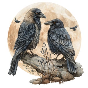 Crows in Love and Moon Clipart Bundle, 15 High-quality JPG, Craft Art ...