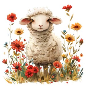 Sheep in Flowers Clipart Bundle, 15 High-quality JPG, Craft Art, Card ...