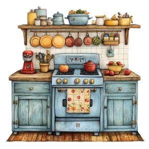16 Folk Art Country Kitchen Clipart Bundle, 16 JPG and Transparent PNG ...