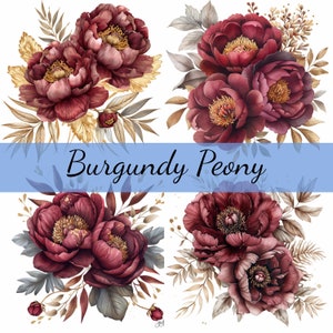 Burgundy Peony Flowers Wedding Clipart Bundle, 16 High-quality JPG ...