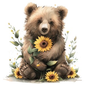 Cute Brown Bear Sunflowers Flower Clipart Bundle, 16 High-quality JPG ...