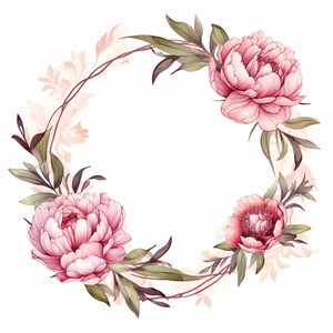 Pink Peony Flower Wreaths Clipart Bundle, High-quality JPG, Craft Art ...