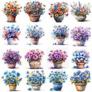 Flowers in a Pot Clipart Bundle, 16 High-quality JPG, Craft Art, Card ...
