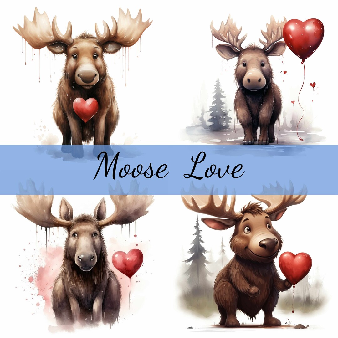 12 Valentine Moose Clipart Bundle, High-quality JPG, Craft Art, Card ...