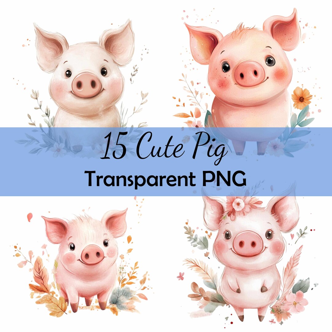 15 Sweet Pig Boho Illustrated Clipart Bundle, Transparent PNG Download ...