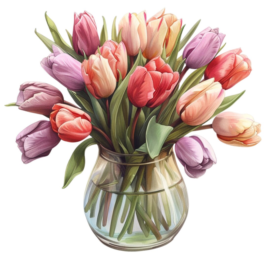 Tulip Flowers in a Vase Clipart Bundle, 16 High-quality JPG, Craft Art ...