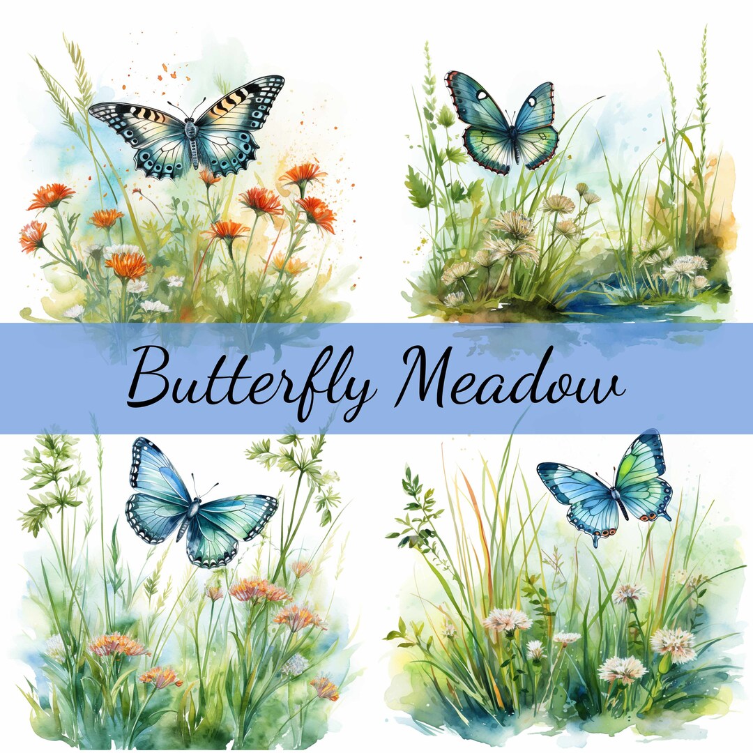 16 Butterfly in Meadow Flowers Clipart Bundle, High-quality JPG, Craft ...