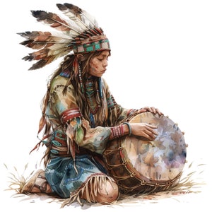 Native Amerian Indian Drummer Clipart Bundle, 15 High-quality JPG ...
