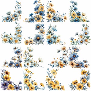 16 Daisy Flower Corner Frame Clipart Bundle, 16 High-quality JPG, Craft ...