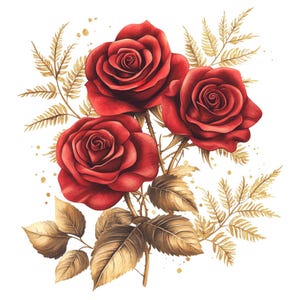 Red Roses With Gold Clipart Bundle, 16 JPG and Transparent PNG Download ...