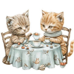 Cat Tea Party Clipart Bundle, 16 High-quality JPG, Craft Art, Card ...