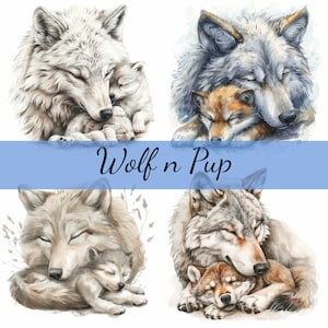 16 Wolf With Pups Clipart Bundle, 16 High-quality JPG, Craft Art, Card ...