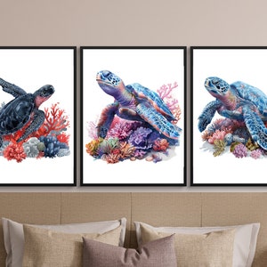 Leatherback Sea Turtle in Coral Clipart Bundle, 12 High-quality JPG ...