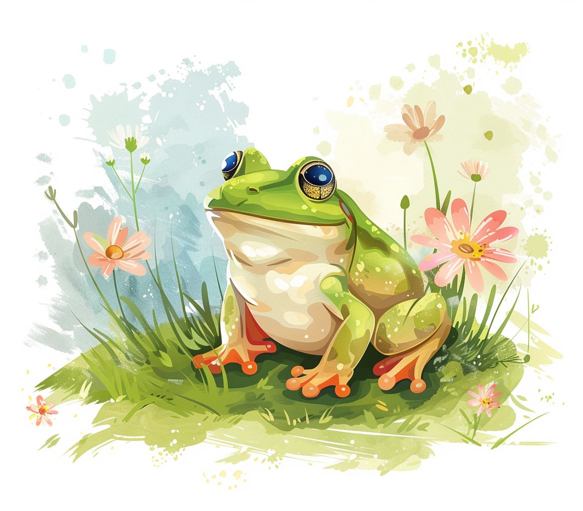 Cute Frog With Flowers Clipart Bundle, 12 High-quality JPG, Craft Art ...