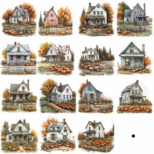 15 Farm House With Pumpkins Clipart Bundle, 15 High-quality JPG, Craft ...