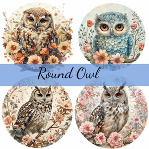 Vintage Floral Owl in Round Circle Clipart Bundle, 16 High-quality JPG ...