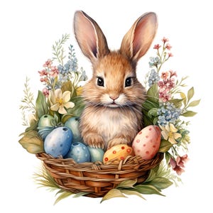 15 Bunny in Easter Basket W Easter Eggs Clipart Bundle High-quality JPG ...