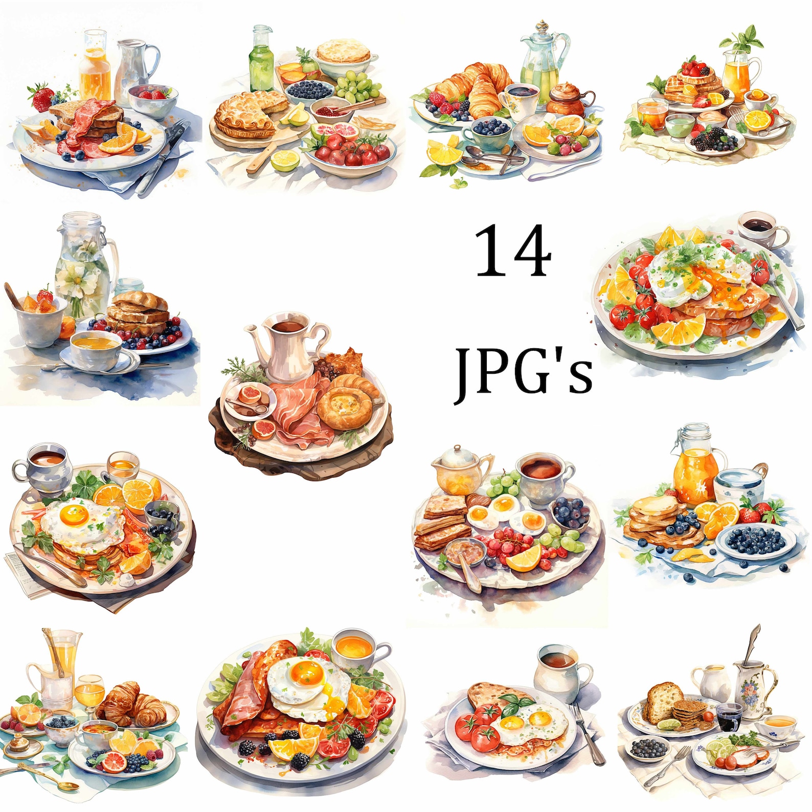 14 Brunch Breakfast Clipart Bundle High-quality JPG Kitchen - Etsy