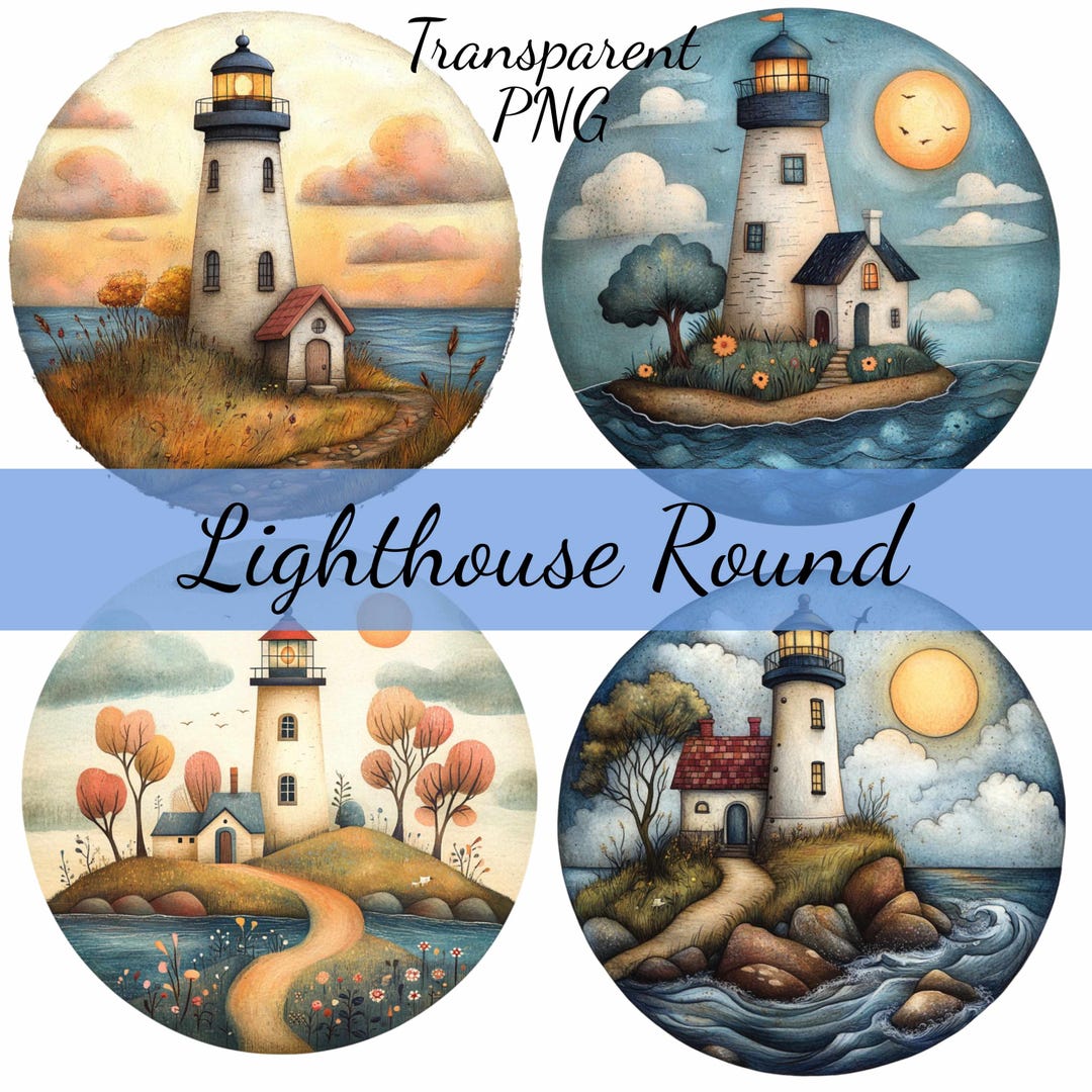 12 Folk Art Lighthouse and Sea Ocean Clipart Bundle 12 Transparent PNG ...