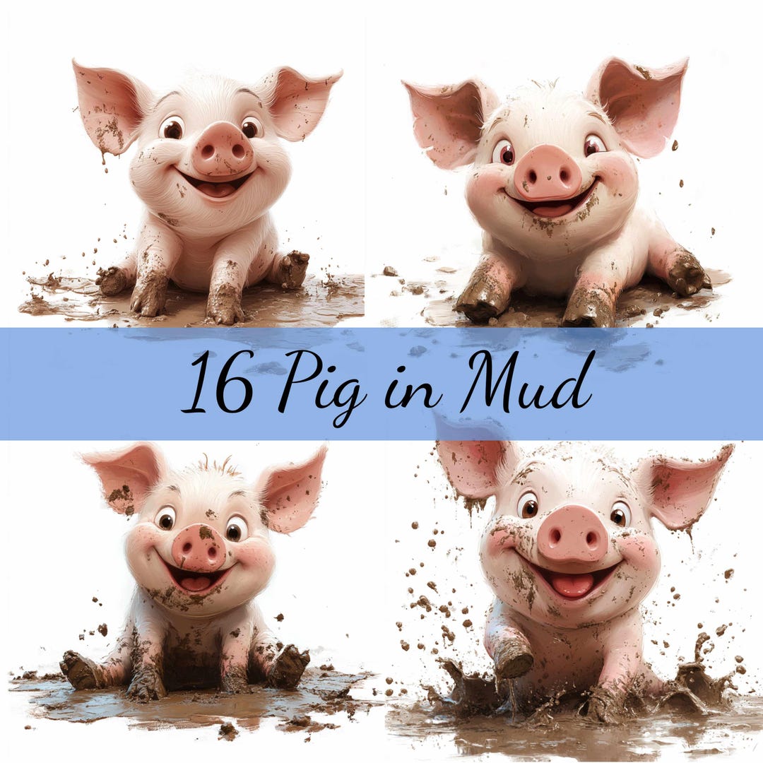 16 Pig in Mud Playing Clipart Bundle, High-quality JPG, Craft Art, Card ...