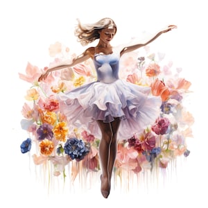 Ballet Dancer Dress Dancing Flowers Clipart Bundle, High-quality JPG ...