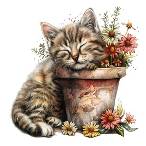 Cat by A Flower Pot Clipart Bundle, 16 High-quality JPG, Craft Art ...