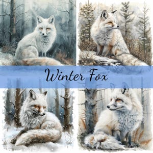 White Fox in Winter Woods Clipart Bundle, High-quality JPG, Craft Art ...