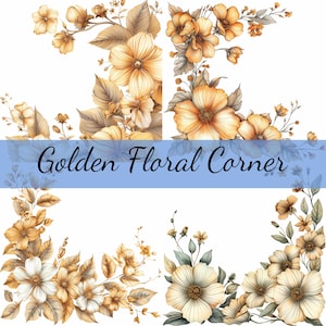 Golden Flower Corner Frame Clipart Bundle, 16 High-quality JPG, Craft ...