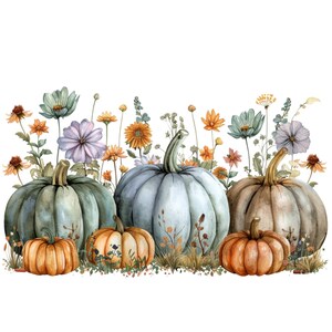 Pumpkin and Flowers in a Row Clipart Bundle, 15 High-quality JPG, Craft ...