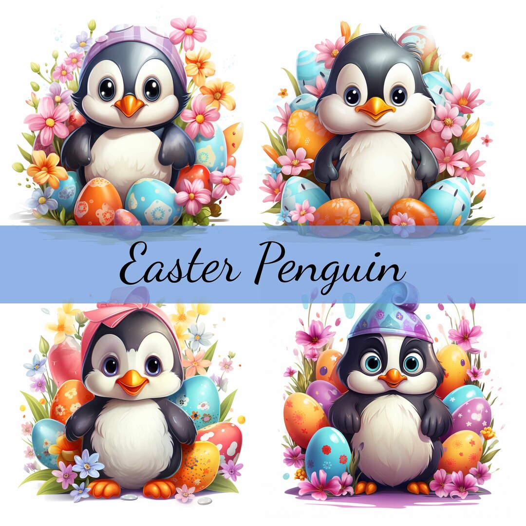 12 Easter Penguin W Easter Eggs Clipart Bundle, High-quality JPG, Craft ...
