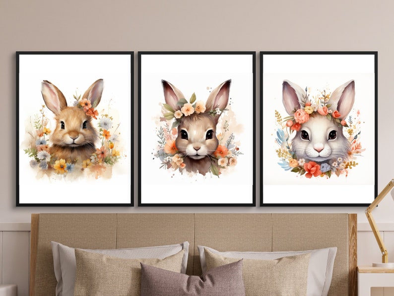 Boho Easter Bunny W Flowers Clipart Bundle, High-quality JPG, Craft Art ...