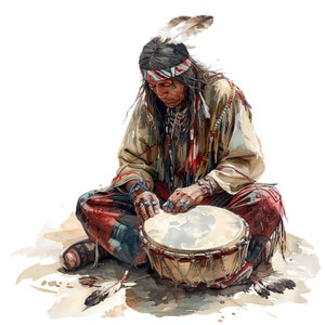Native Amerian Indian Drummer Clipart Bundle, 15 High-quality JPG ...