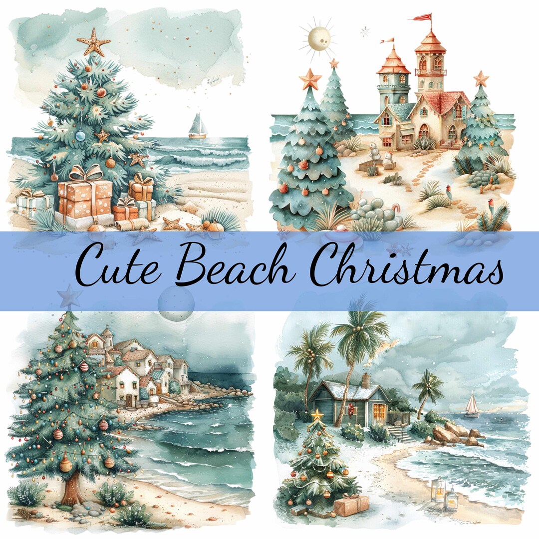 16 Christmas at the Beach Clipart Bundle, 16 High-quality JPG, Craft ...